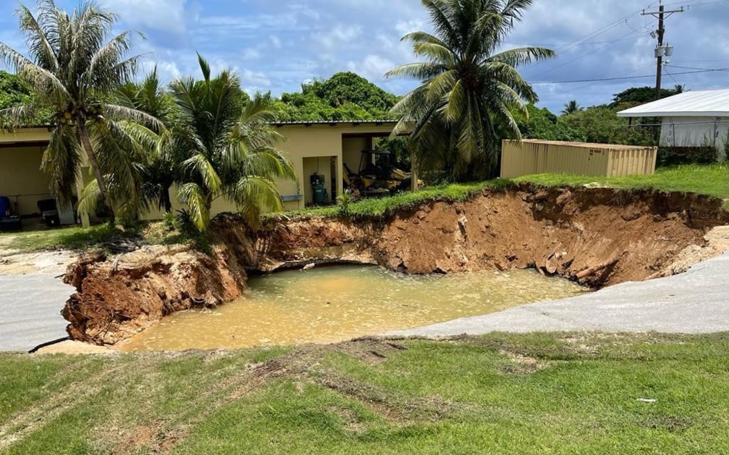Giant sinkhole swallows backhoe on Saipan | RNZ News